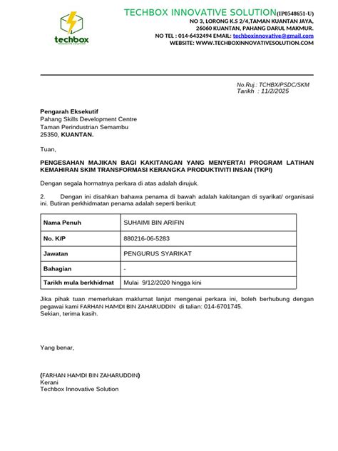 Template Surat Pengesahan Majikan Pengesahan Jawatan Pdf