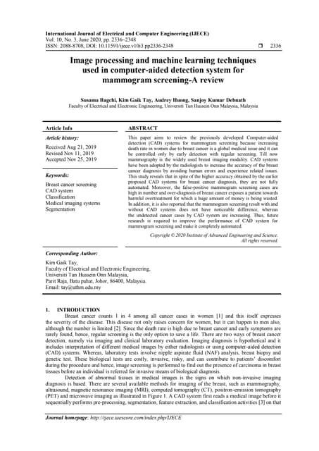 Image Processing And Machine Learning Techniques Used In Computer Aided
