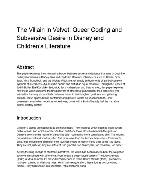 The Villain In Velvet Queer Coding And Subversive Desire In Disney