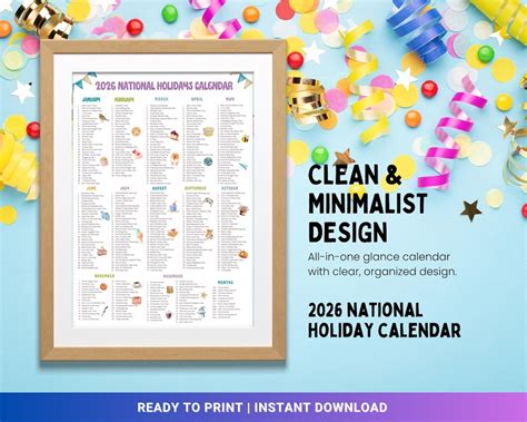 National Days 2026 Printable Calendar Silly Holidays And Fun Days