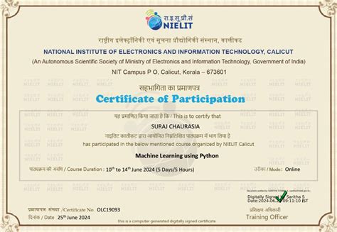Suraj Chaurasia On Linkedin Machinelearning Python Nielit