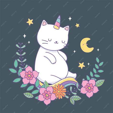 Premium Vector Cute Caticorn With Floral Decoration