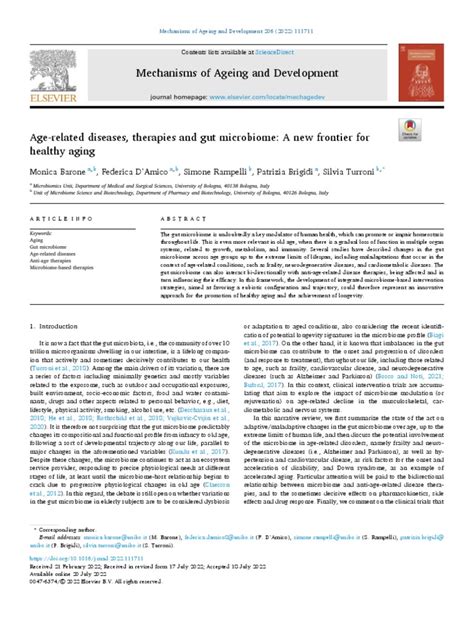 Age Related Diseases Therapies And Gut Microbiome Pdf Ageing