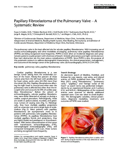 Pdf Papillary Fibroelastoma Of The Pulmonary Valve A Systematic Review