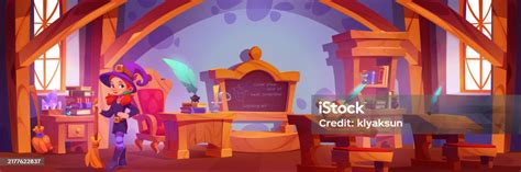 Magic School Classroom Interior With Little Witch Stock Illustration Download Image Now