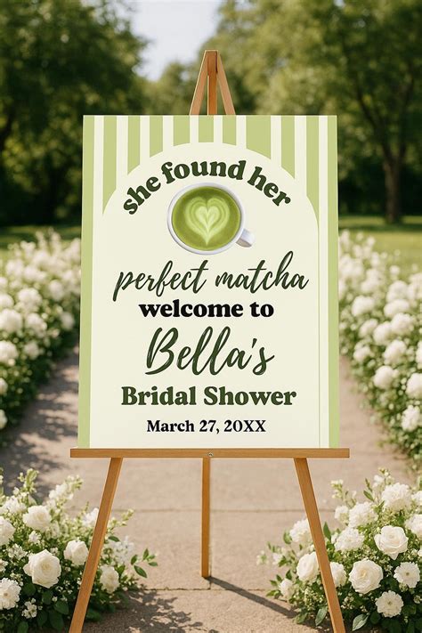 Matcha Bridal Shower Welcome Sign Sage Green Editable Poster Digital