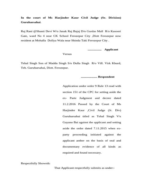 Ex Parte Judgment Appeal Raj Rani Vs Tehal Singh Pdf Lawsuit