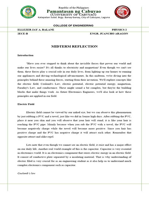 Physics 2 Midterm Reflection Pdf Electrical Resistance And Conductance Electricity Physics 2 Midterm Reflection Pdf Electrical Resistance And Conductance Electricity