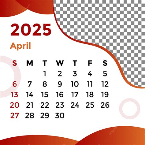 April Month 2025 Calendar Vector Template Download On Pngtree