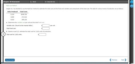 solved chapter 20 homework ebook show me how high low method