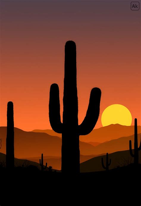 Desert Sunset Silhouette With Saguaro Cacti Free Download Ai Scribbles