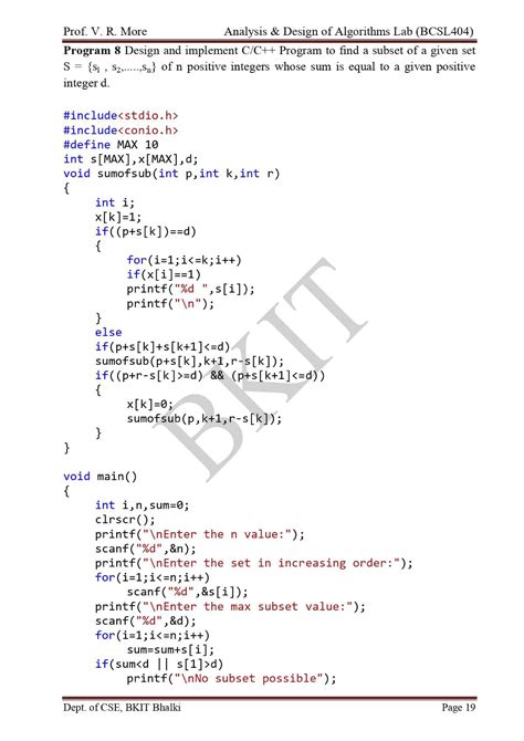 Analysis And Design Of Algorithm Lab Manual Bcsl404 Pdf