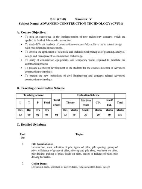 Advanced Construction Technology Cv501 Pdf Deep Foundation Dam