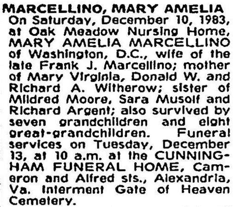 Mary Amelia Argent Witherow Marcellino 1903 1983 Find A Grave Memorial
