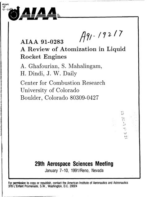 A Review Of Atomization In Liquid Rocket Engines Ghafourian1991 Pdf Liquids Rocket Engine