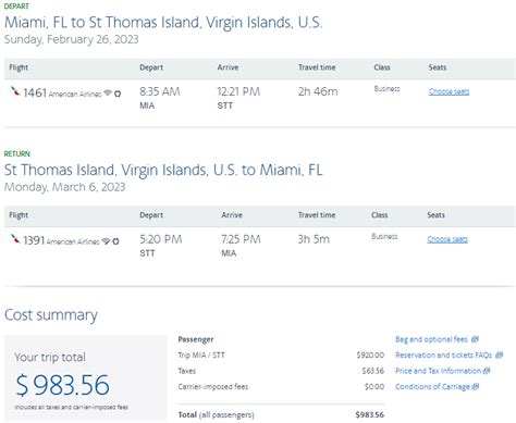 St Thomas Biz Class From 983 To 1185 Rt First Class Flyer