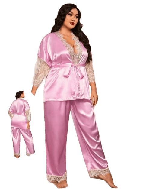 بيجامة ستان بيج سايز كود 6032 هدوم بنات