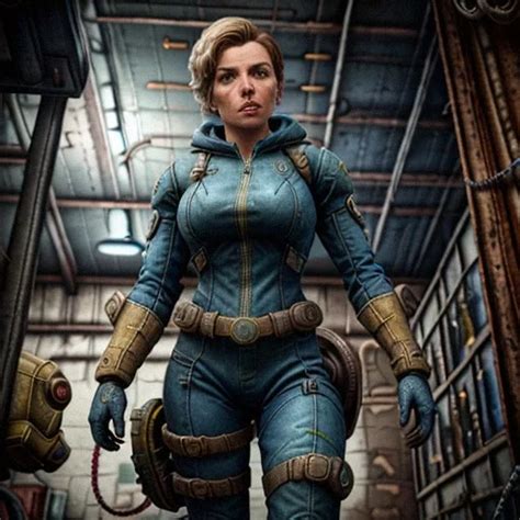 Ai Art Generator Fallout Game Female Vault Dweller With Opened Blue