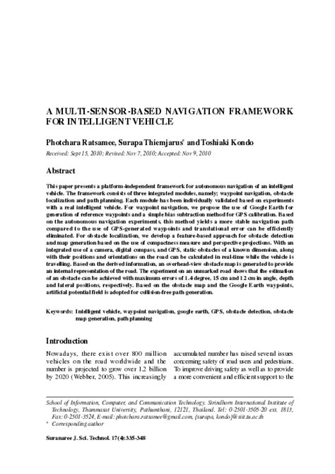 Pdf A Multi Sensor Based Navigation Framework For Intelligent Vehicle