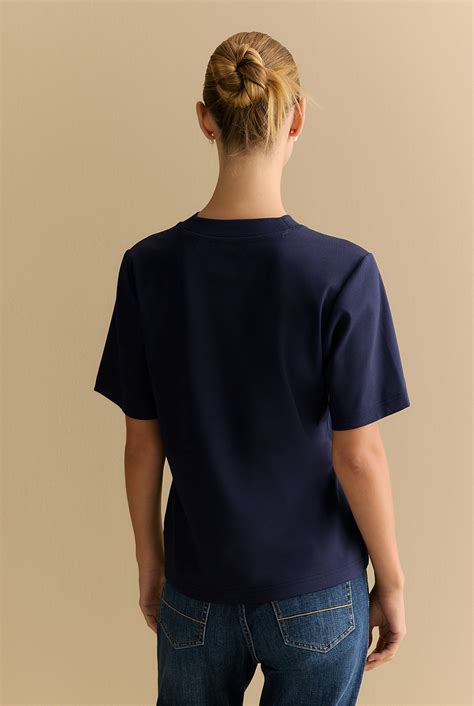 Navy Cotton Modal Interlock T Shirt Women T Shirts And Tops Trenery