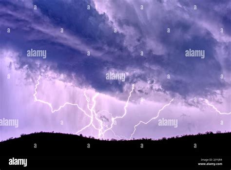 Lightning Bolts Striking The Summit Of Sullivan Butte In Chino Valley