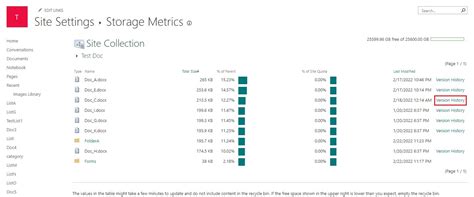 true file size of sharepoint file with versions microsoft qanda