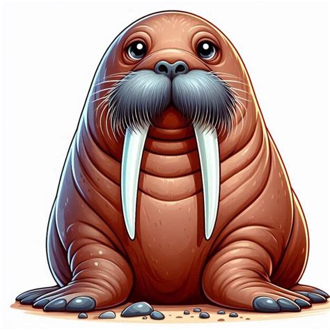 Cute Walrus Vector Cartoon Illustration White Background Premium Ai