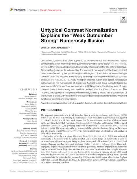 Pdf Untypical Contrast Normalization Explains The Weak Outnumber