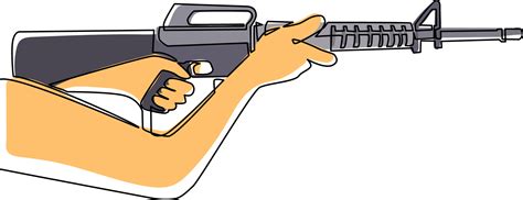 Single One Line Drawing Hand Holding Automatic Machine M 16 Tactical