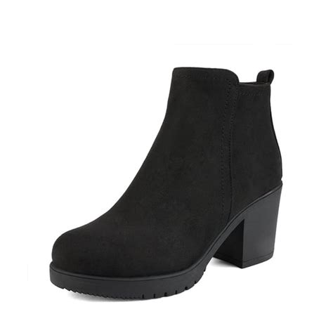 Black Low Heel Chunky Ankle Boots Square Toe Boots Dream Pairs