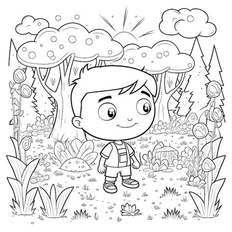 아이들을 위한 흑백 컬러링 페이지 간단한 선 만화 스타일 행복하고 귀여운 세상의 많은 것들 프리미엄 벡터