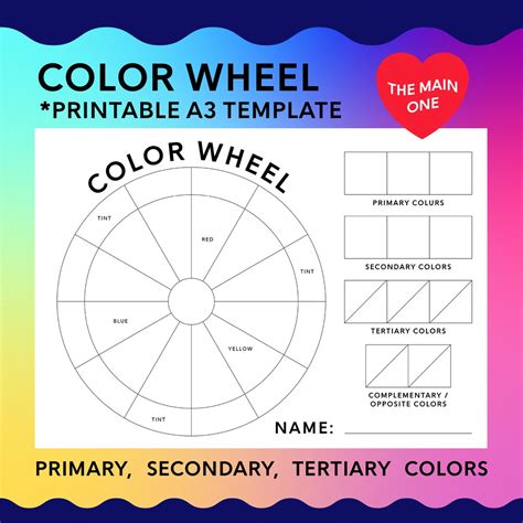 Color Wheel The Main One Printable A3 Template Color Theory