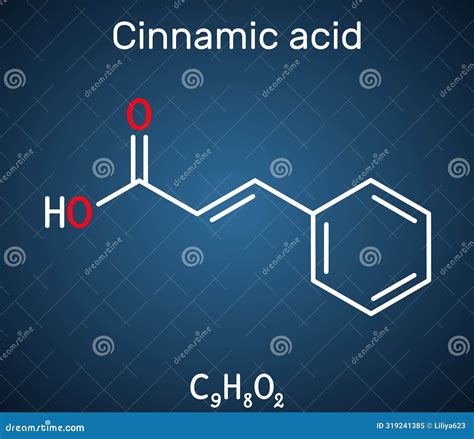 Cinnamic Acid Molecule Structural Chemical Formula On The Dark Blue
