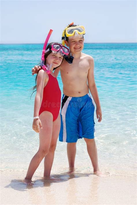 Brother And Sister At The Beach Stock Image Image Of Recreation
