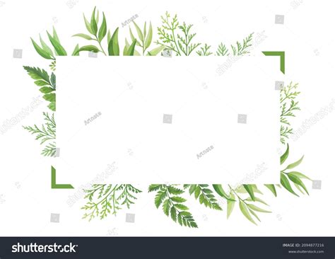 Green Leaves Rectangular Frame Template Floral Stock Vector Royalty