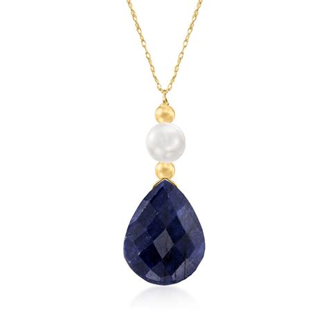6 7mm Cultured Pearl And 10 00 Carat Sapphire Necklace In 14kt Yellow