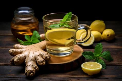 Premium Ai Image Ginger Tea With Mint And Lemo