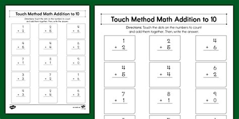 Touch Method Math Addition To 10 Worksheet For K 2nd Grade