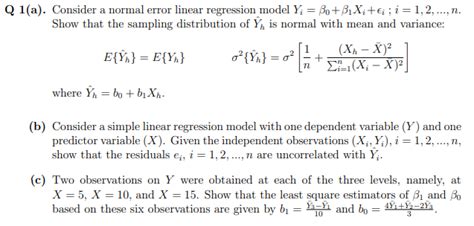 Q 1a Consider A Normal Error Linear Regression