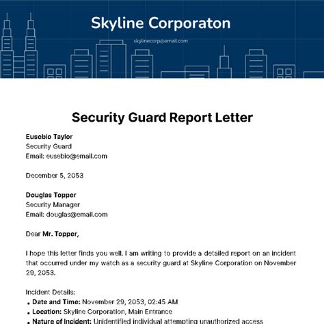 Security Guard Report Letter Template Edit Online And Download Example