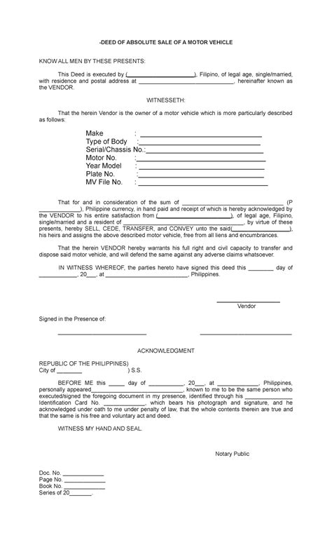 Deed Of Absolute Sale Deed Of Absolute Sale Of Portion Of Land Known