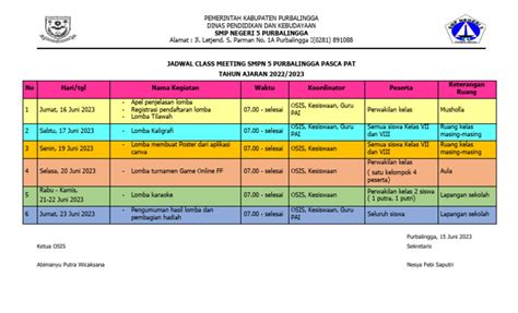 Jadwal Kegiatan Class Meeting Pdf