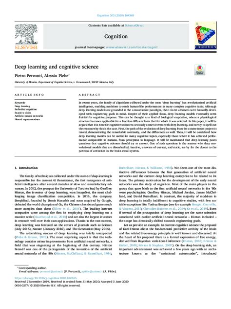 Pdf Deep Learning And Cognitive Science