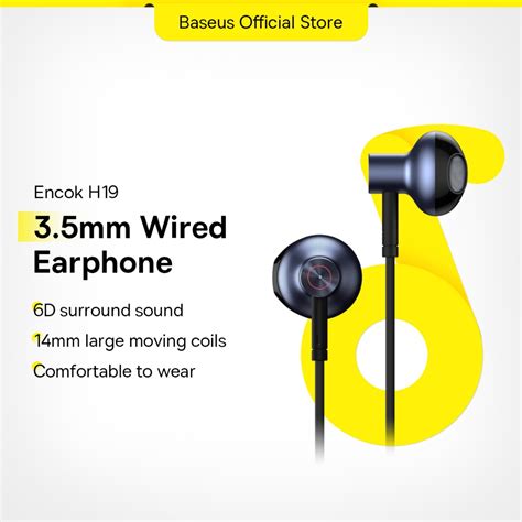 Baseus H19 Wired Earphones 6d Stereo Bass Headphone In Ear Headset With Mic 35mm Shopee