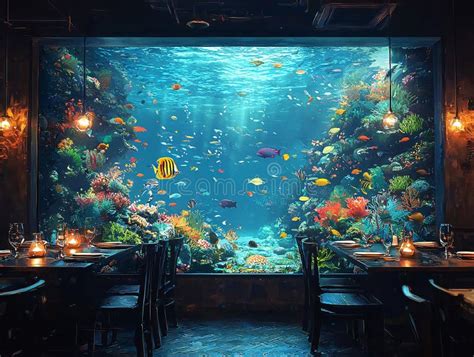 Restaurant Giant Aquarium Stock Illustration Illustration Of