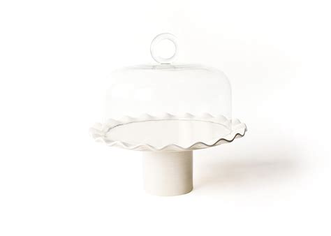 White Large Cake Stand With Glass Dome Coton Colors