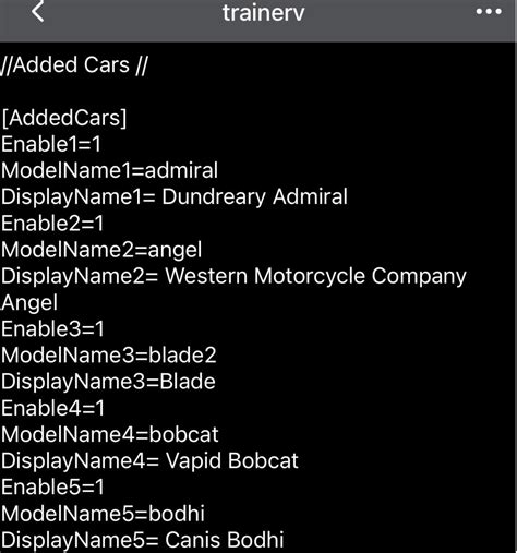 IVPack Car Spawn Config For Simple Trainer GTA Mods