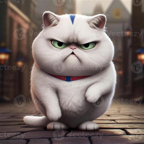 Cartoon Fat Cat Illustration Angry Street Cat On A Blurred Background