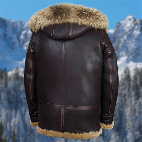 Mens Dark Brown Fur Trimmed Insulated Leather Bomber Jacket Avencea