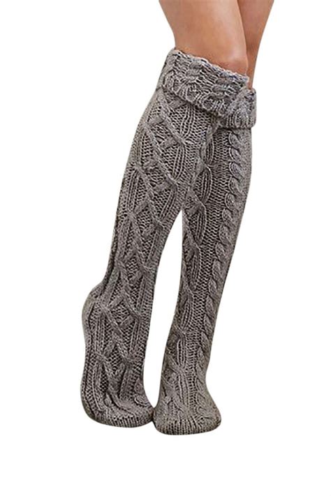 Ciorapi Iarna Crosetati Peste Genunchi Gri One Size Emagro